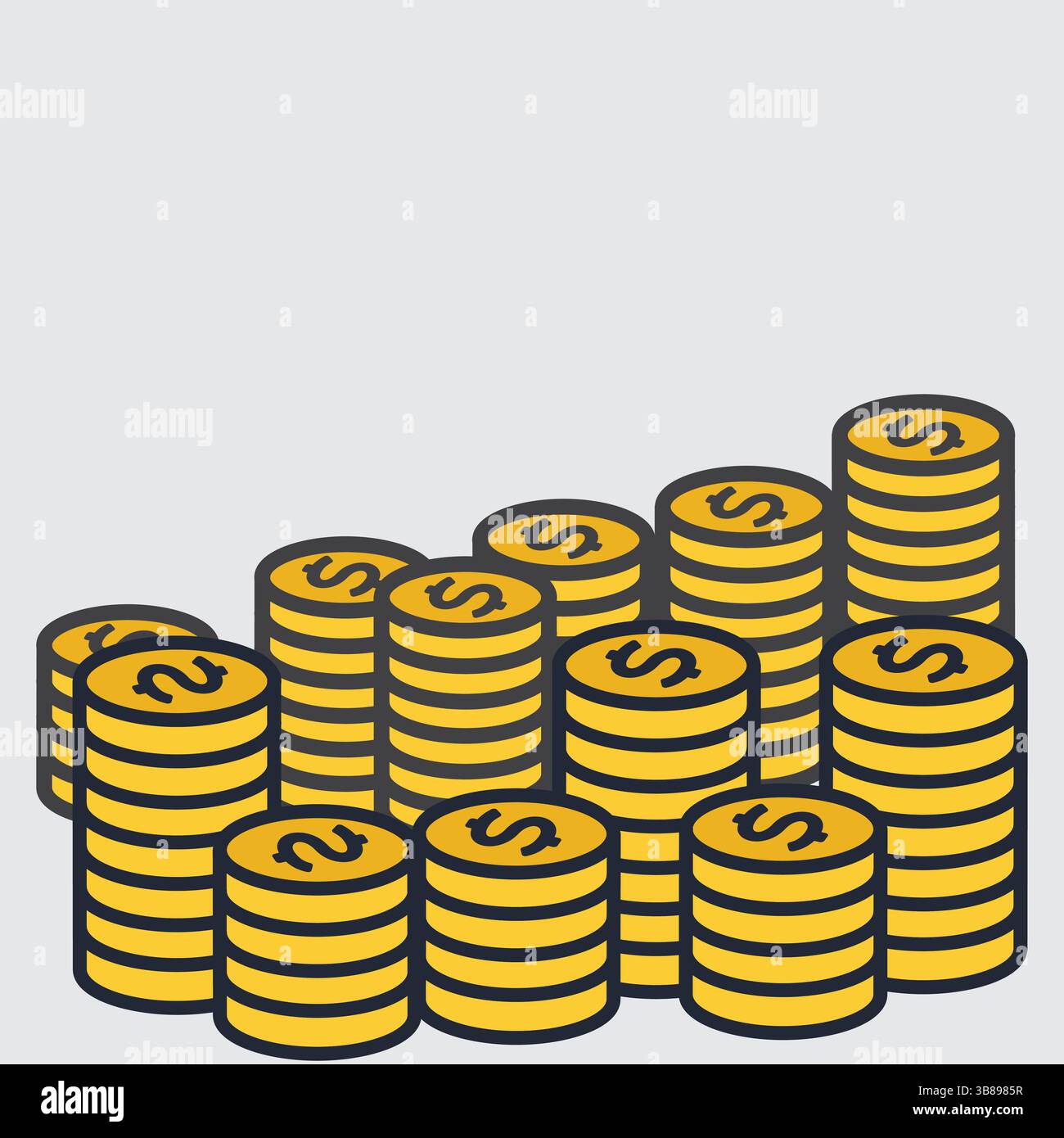 Simple Flat Vector Illustration of Stacks of Gold Coins with Dollar ...