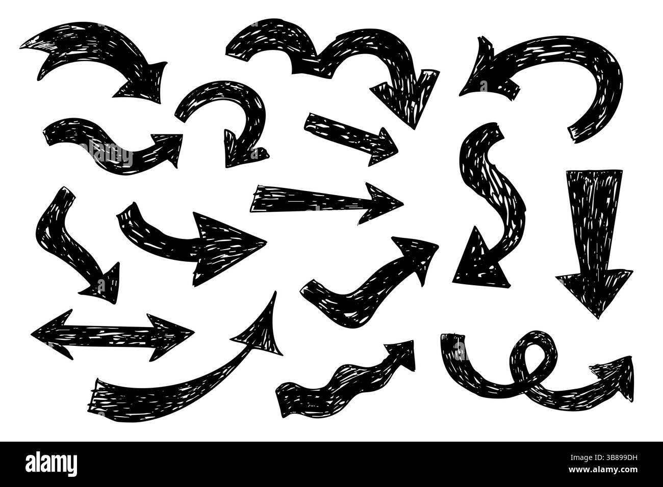 Thick arrow crayon or chalk drawing sketch grunge textured set ...