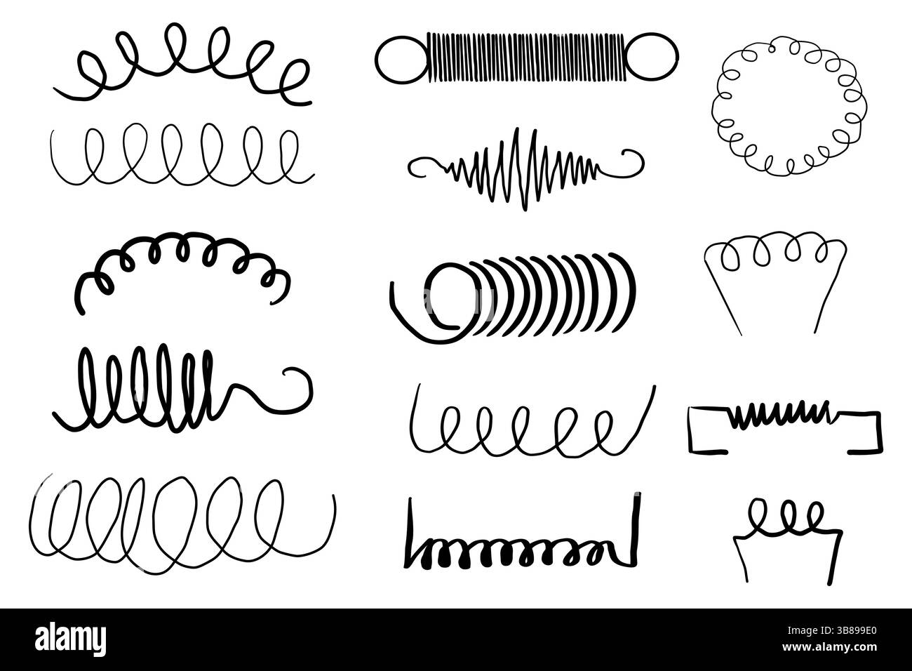 Spiral metal coil wire doodle hand drawn bounce steel curve line spring ...
