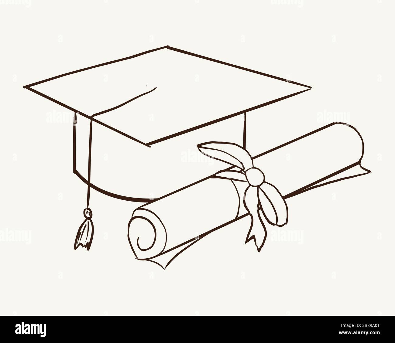 Graduation hat doodle line. University Cap of graduate and certificate ...