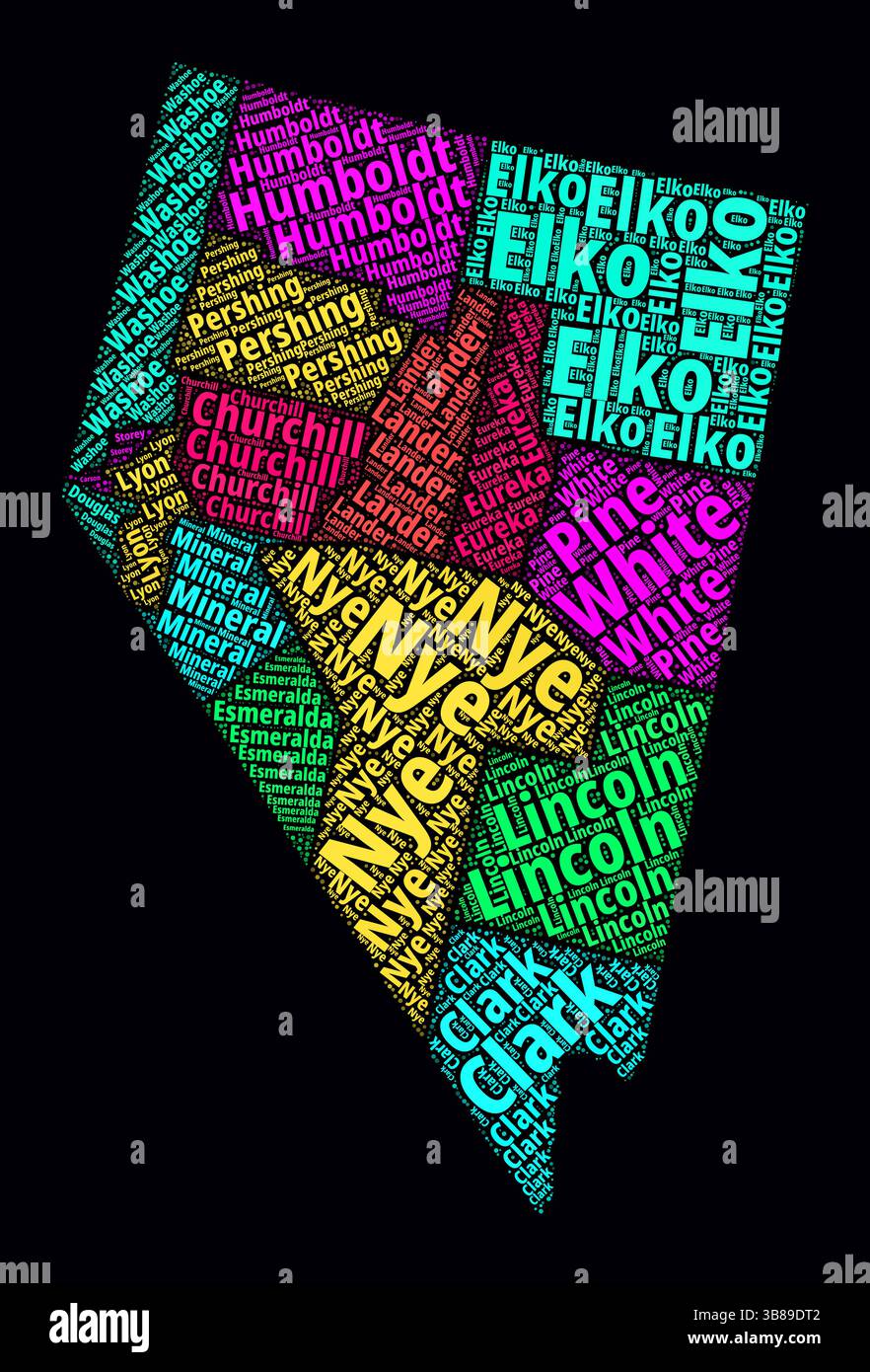 Nevada Regions Word Clouds. Bright typographic style design on a dark ...