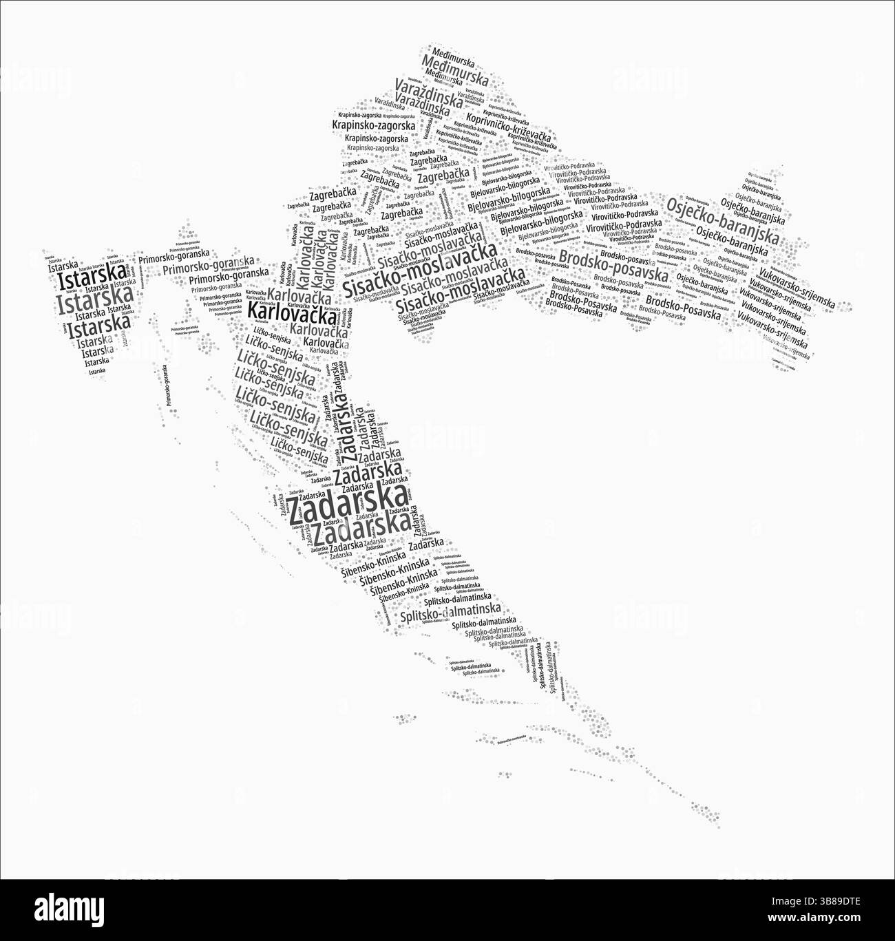 Croatia Text Style Regions. Country region names word clouds in the ...