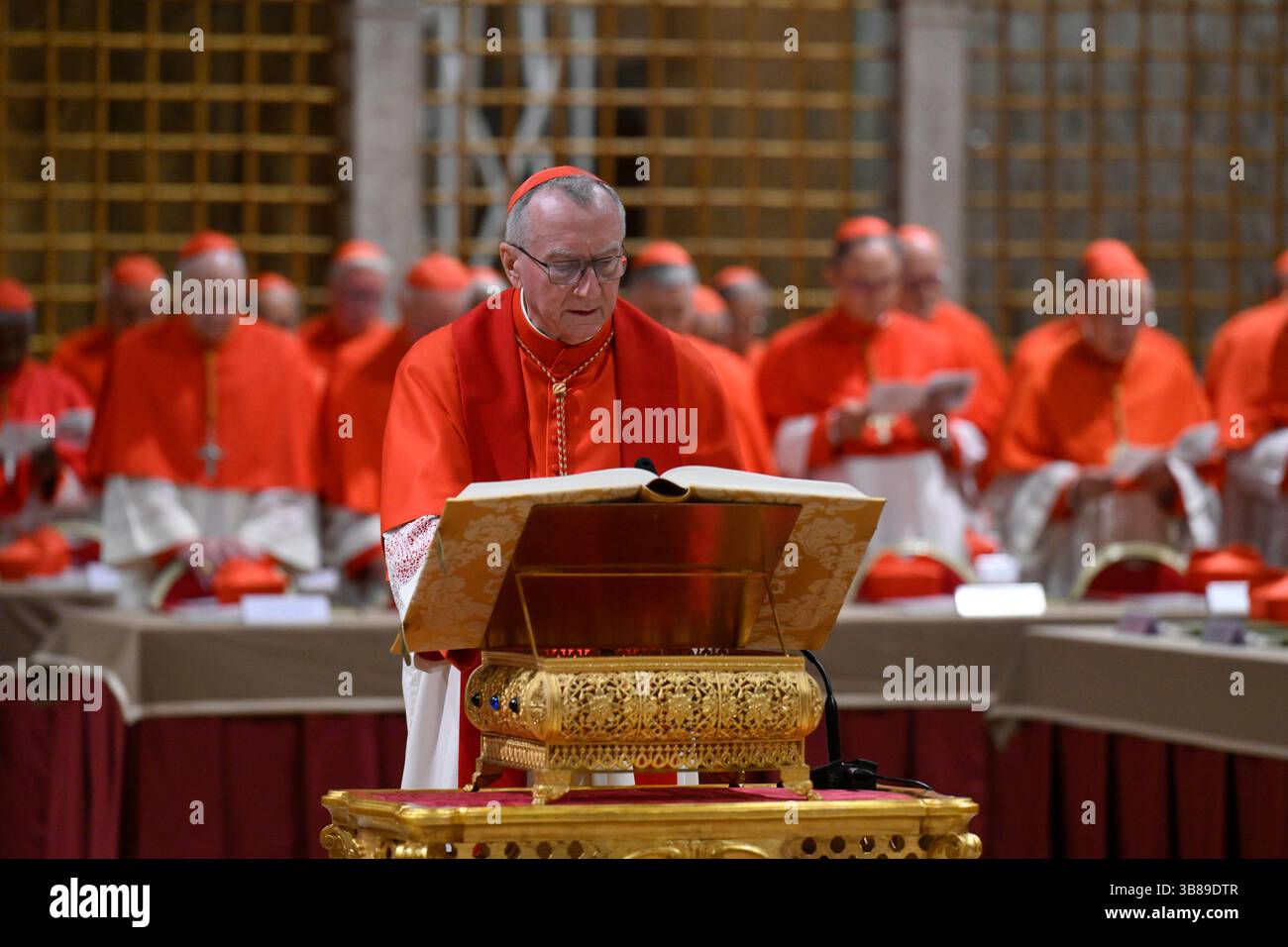 Cardinal Pietro Parolin takes the oath inside the Sistine Chapel at the ...