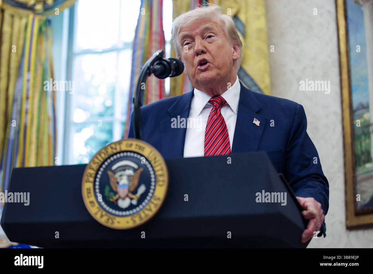 U.S. President Donald Trump speaks before swearing in former U.S ...