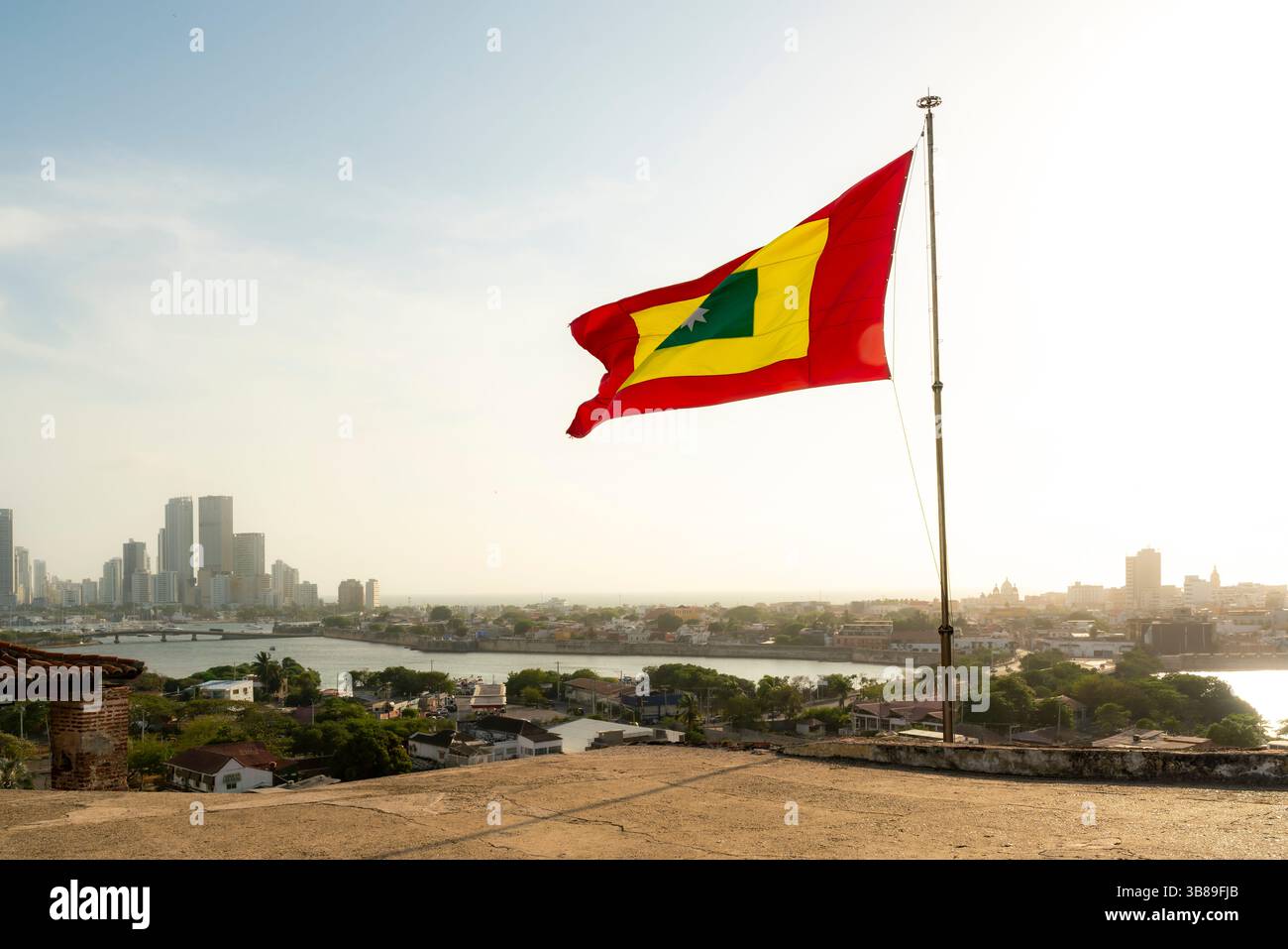 Taken from San Felipe Castle in Cartagena, Colombia, the city’s flag ...