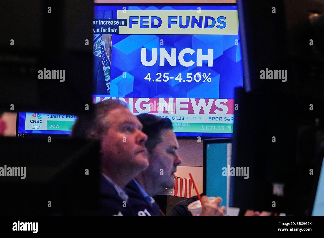 A screen on the trading floor of the New York Stock Exchange shows the ...