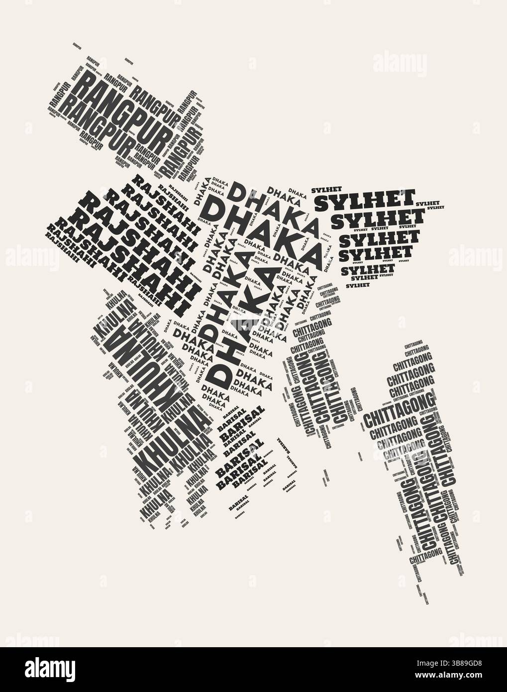 Bangladesh Word Cloud. Country with regions division. Bangladesh ...