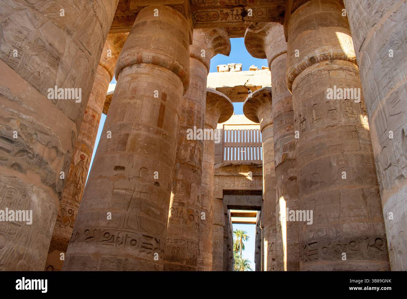 Karnak Temple in Luxor, Egypt. Hieroglyphs and Art on pillars and walls ...