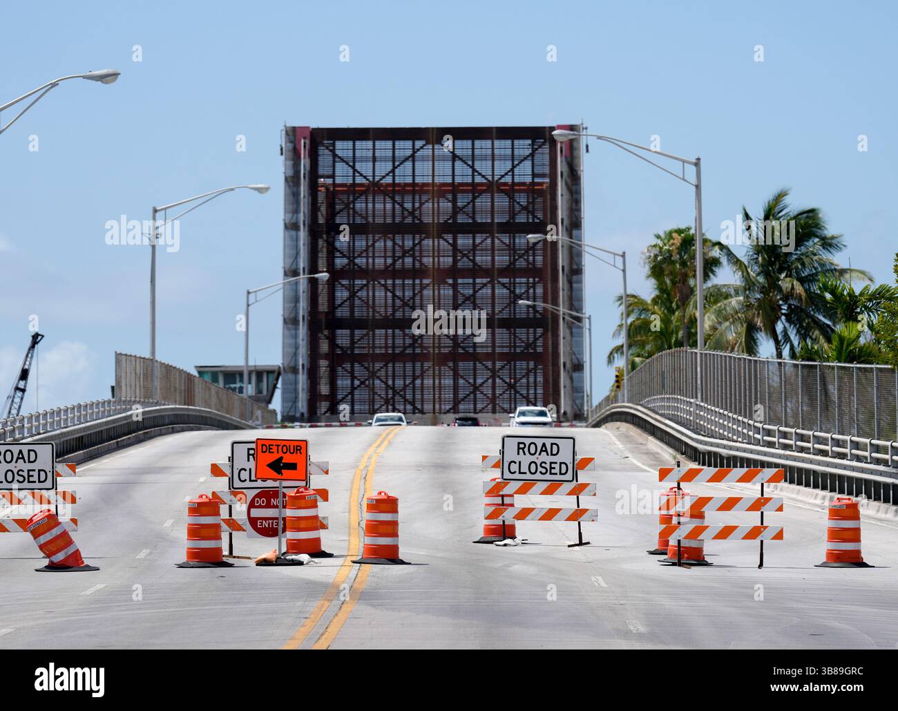 Miami, Florida, USA. 5th May, 2025. Road closure signs for the opening ...