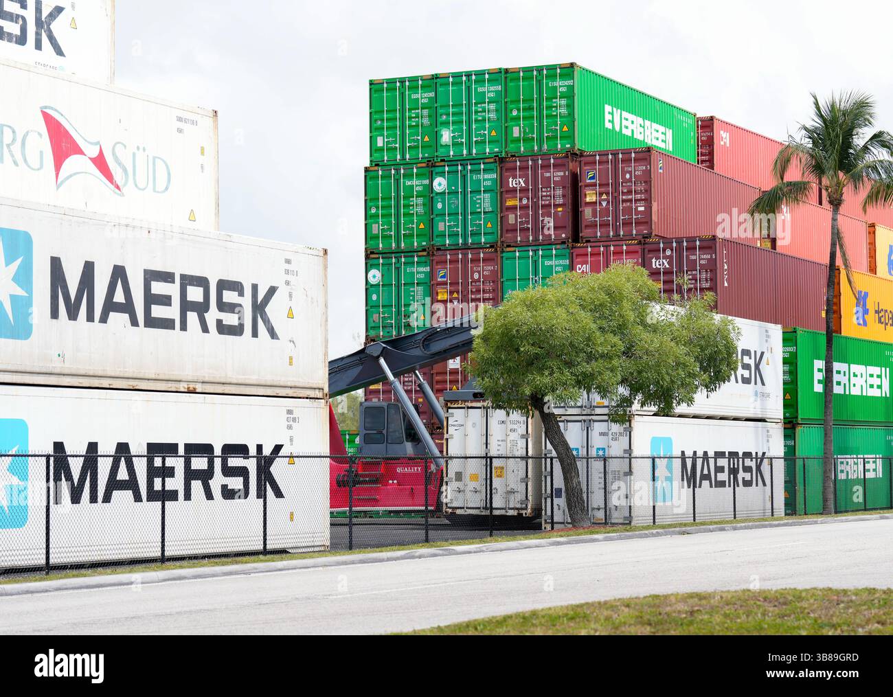 Miami, Florida, USA. 5th May, 2025. Cargo containers stacked near the ...