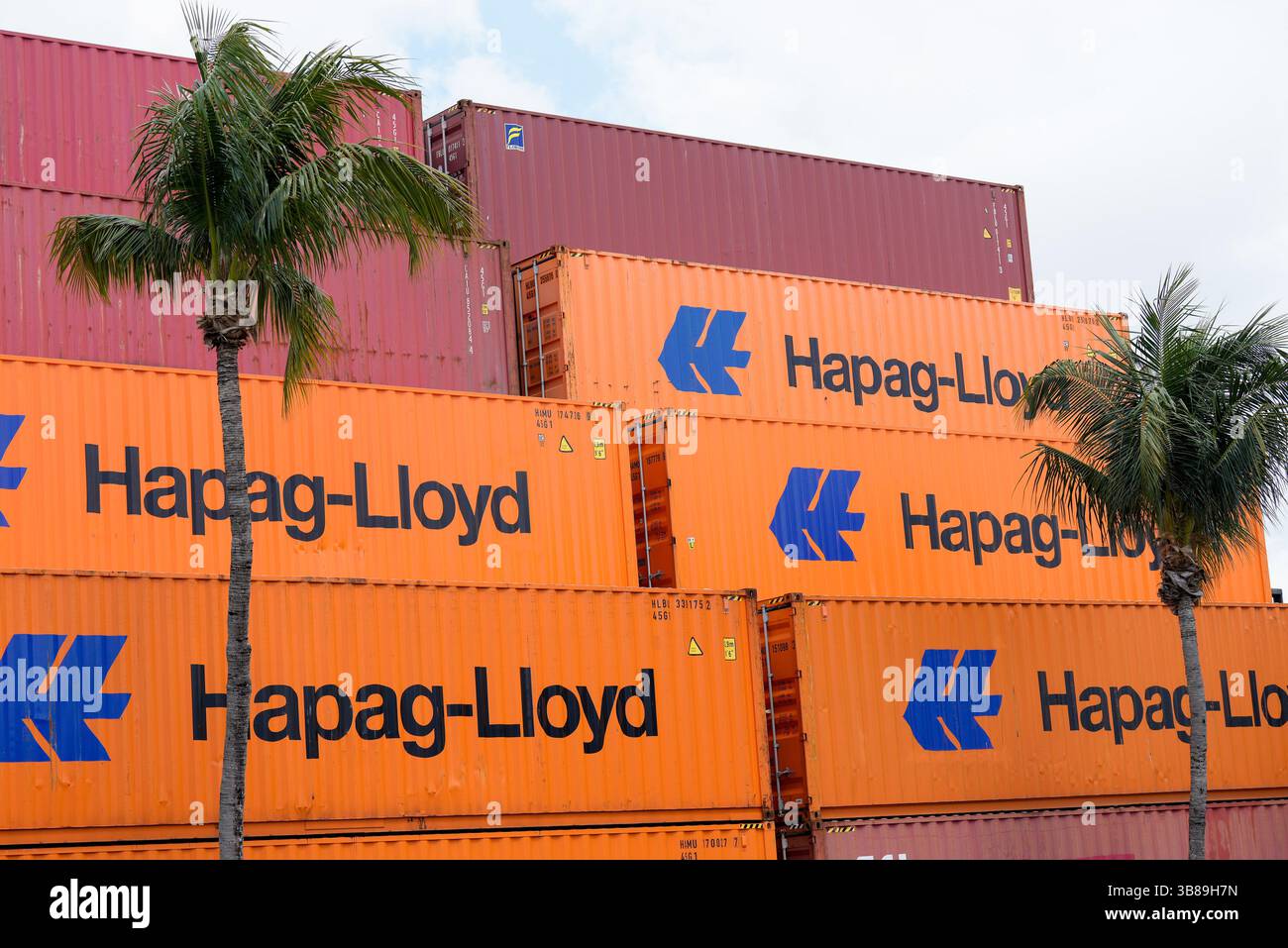 Miami, Florida, USA. 5th May, 2025. Cargo containers stacked near the ...