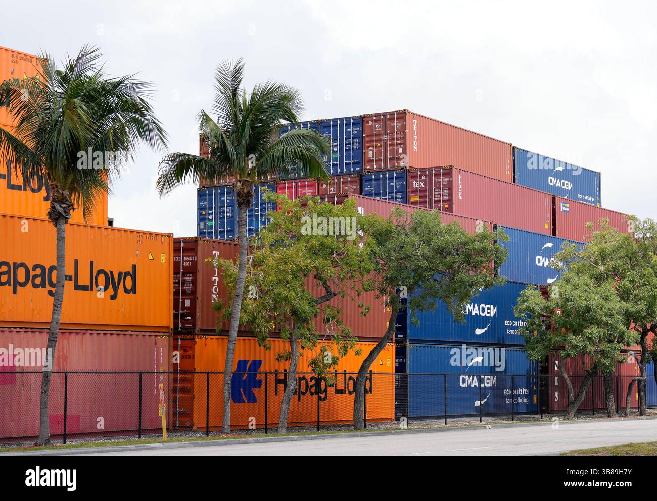 Miami, Florida, USA. 5th May, 2025. Cargo containers stacked near the ...