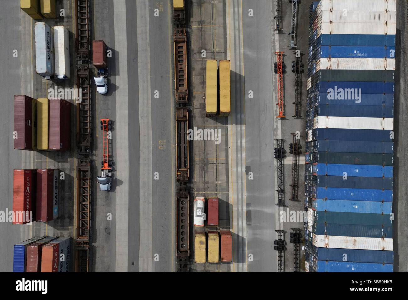 Shipping containers are lined up at CSX Intermodal Terminals, a ...