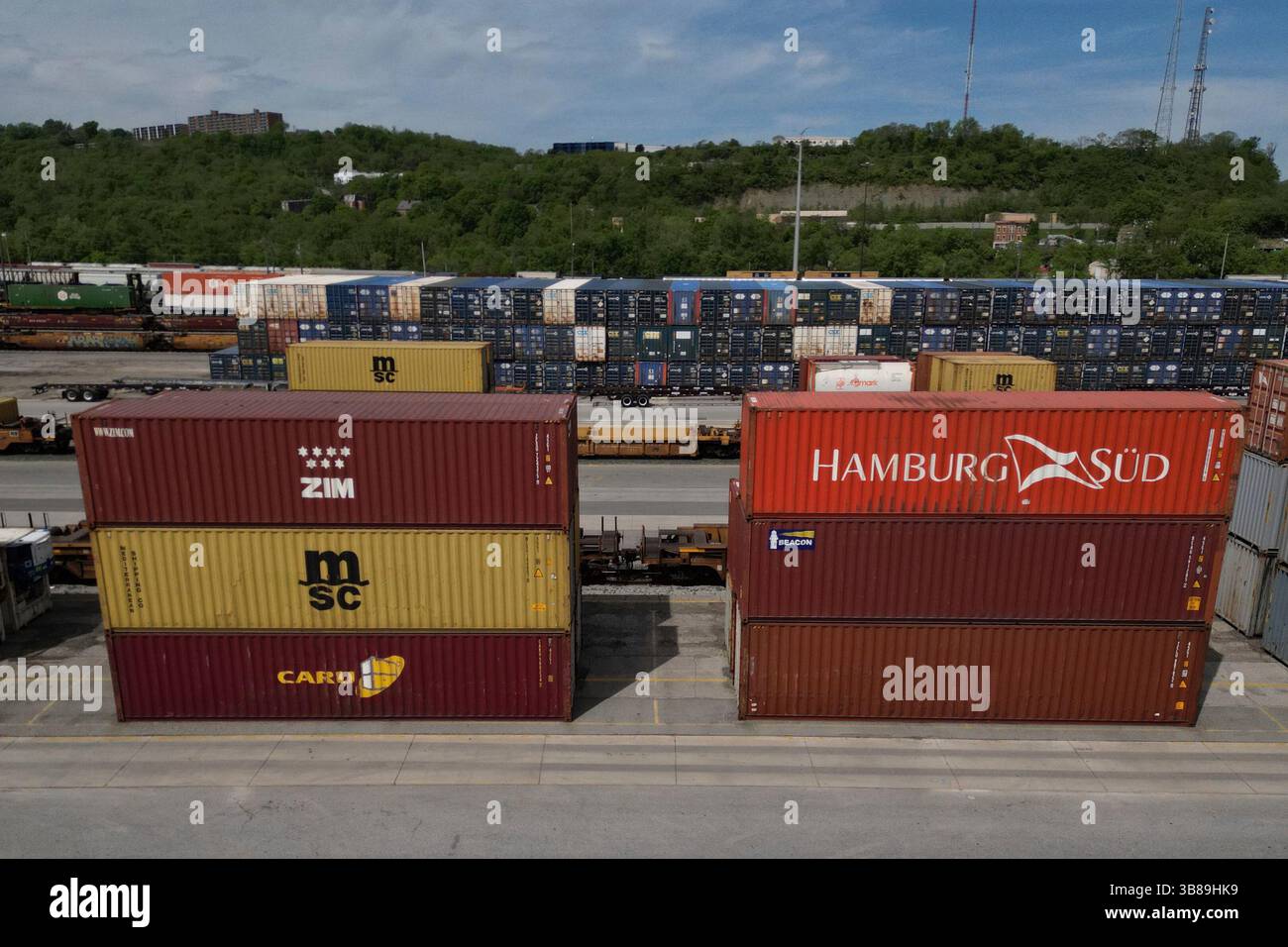 Shipping containers are lined up at CSX Intermodal Terminals, a ...