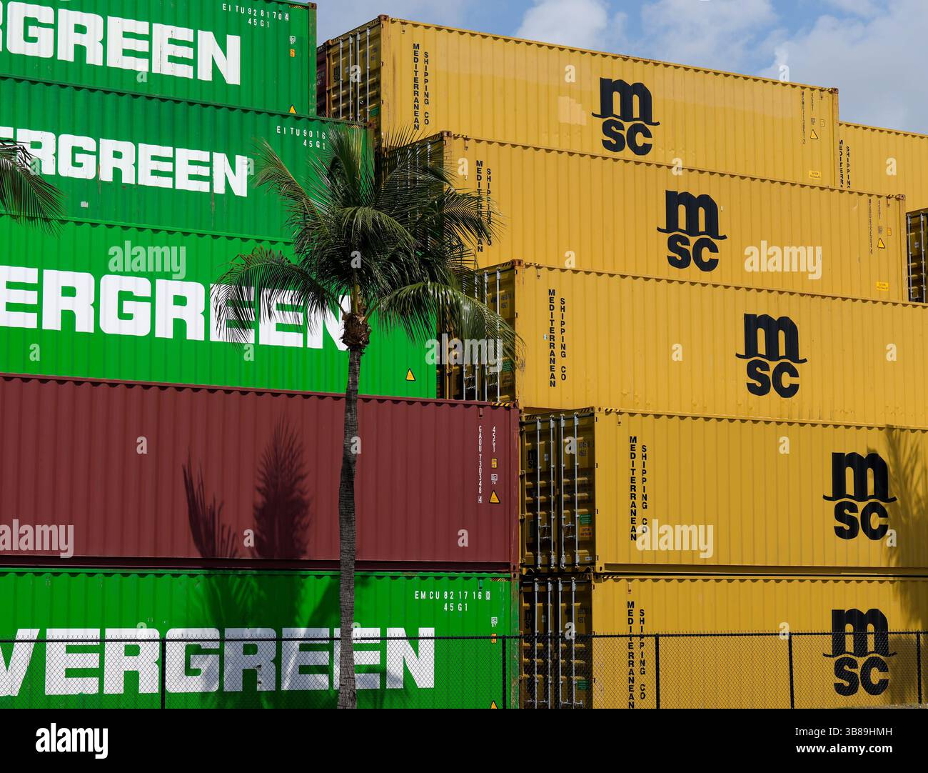 Miami, Florida, USA. 5th May, 2025. Cargo containers stacked near the ...