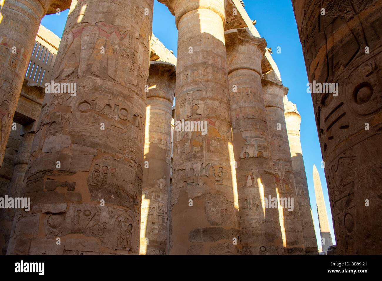 Karnak Temple in Luxor, Egypt. Hieroglyphs and Art on pillars and walls ...