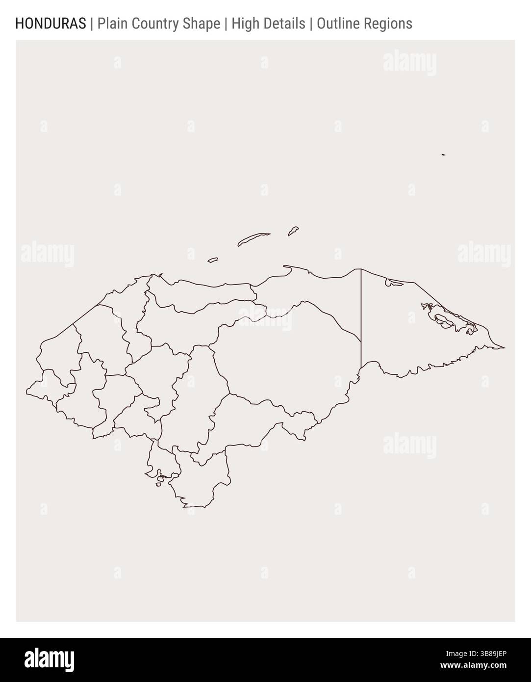 Honduras plain country map. High details. Outline regions style. Shape ...