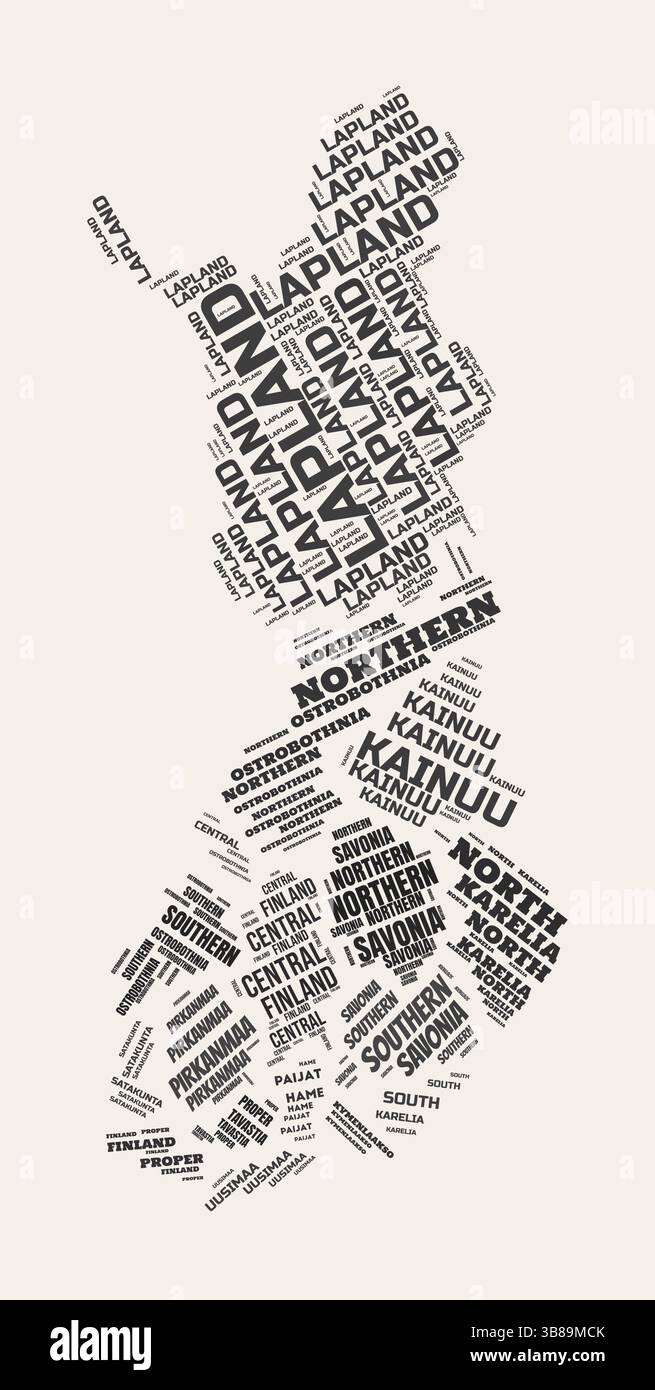Finland Word Cloud. Country with regions division. Finland typographic ...