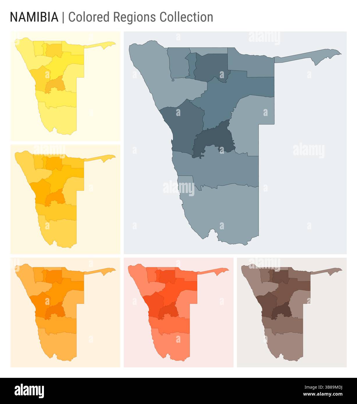 Namibia map collection. Country shape with colored regions. Blue, Grey ...