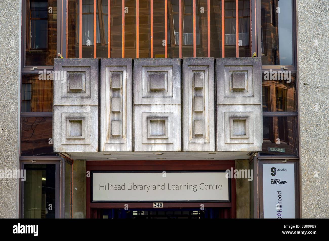 Decorative concrete panel above the entrance to Hillhead Library on ...