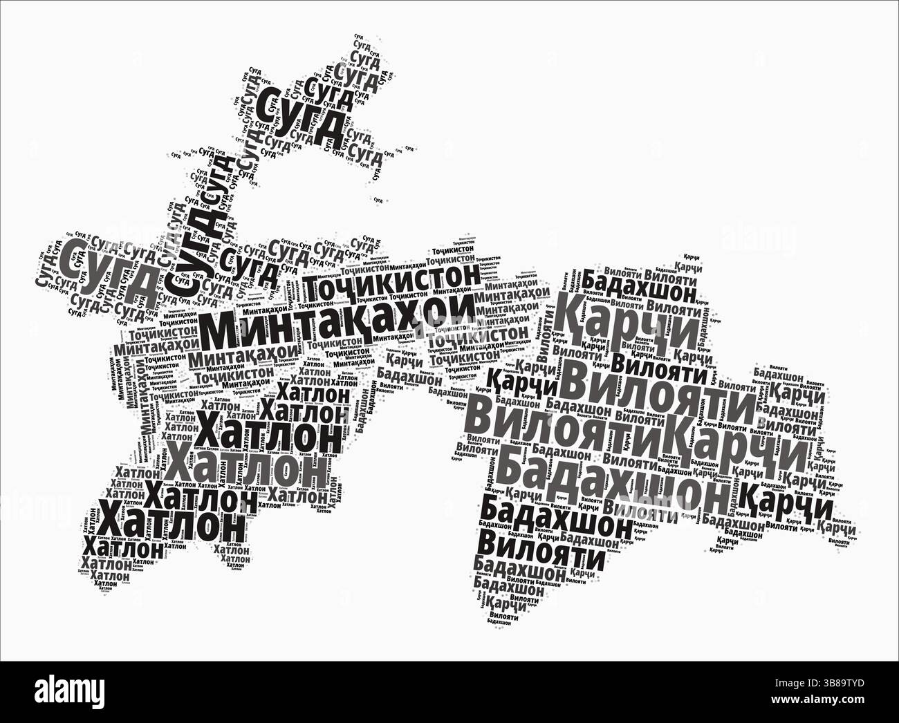 Tajikistan Text Style Regions. Country region names word clouds in ...