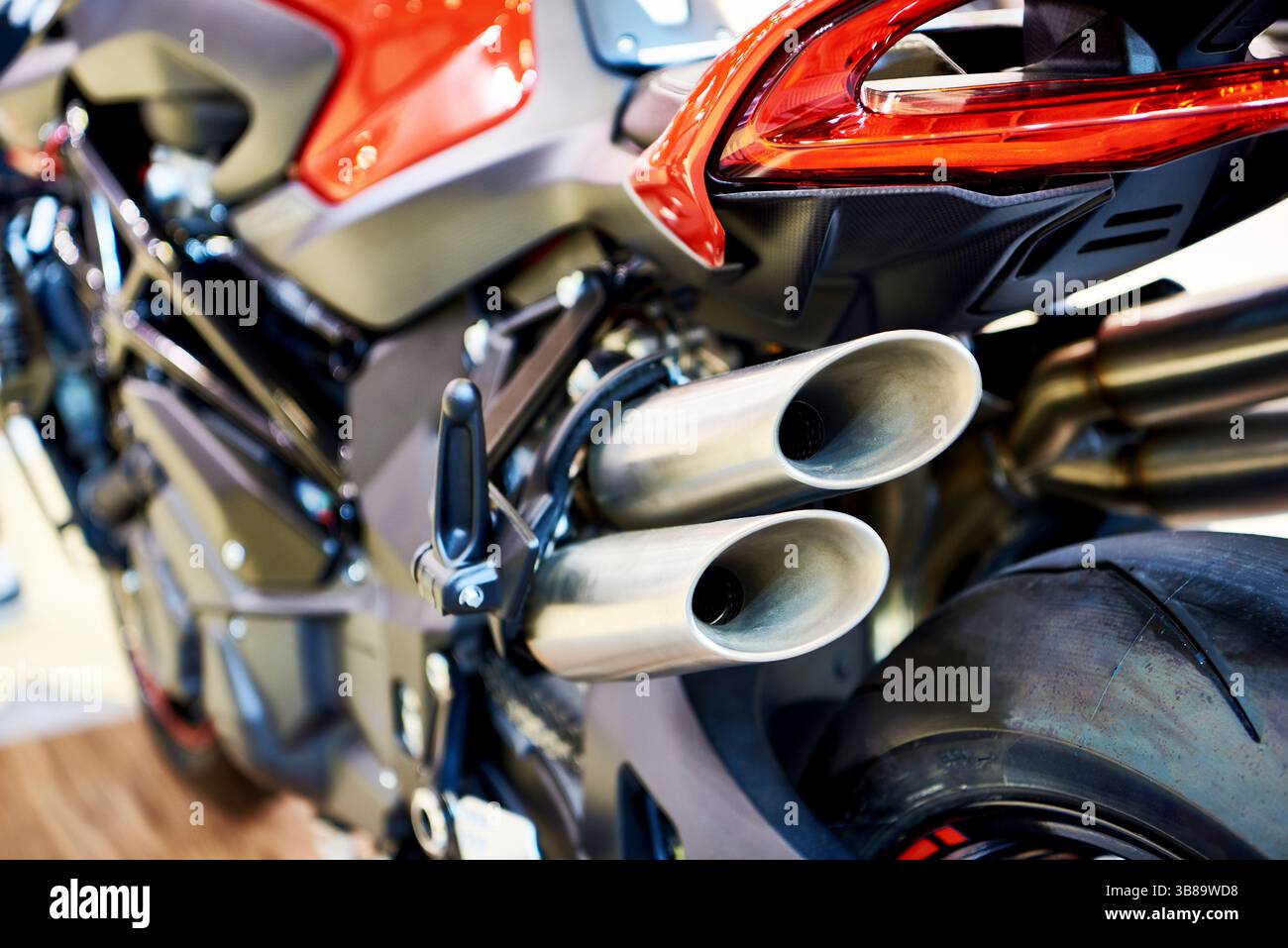 Exhaust pipes of modern futuristic motorcycle Stock Photo - Alamy