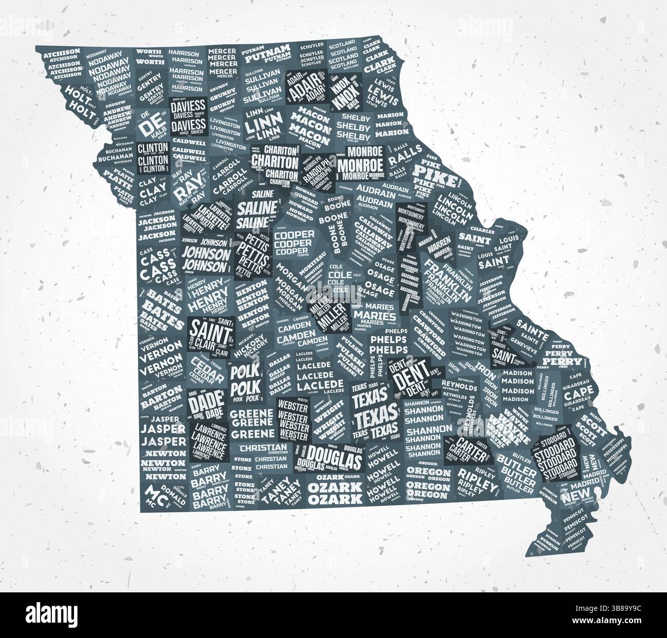 Missouri counties word clouds. State shape on textured background ...