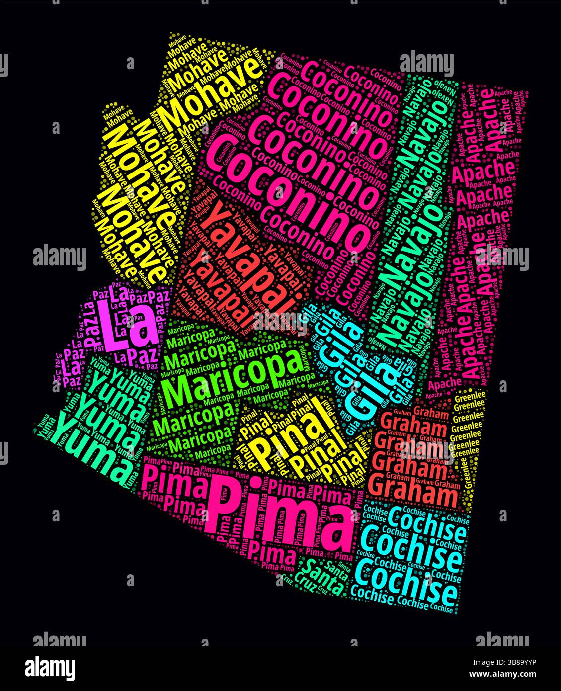 Arizona Word Cloud. Bright neon style design on dark background. Region ...
