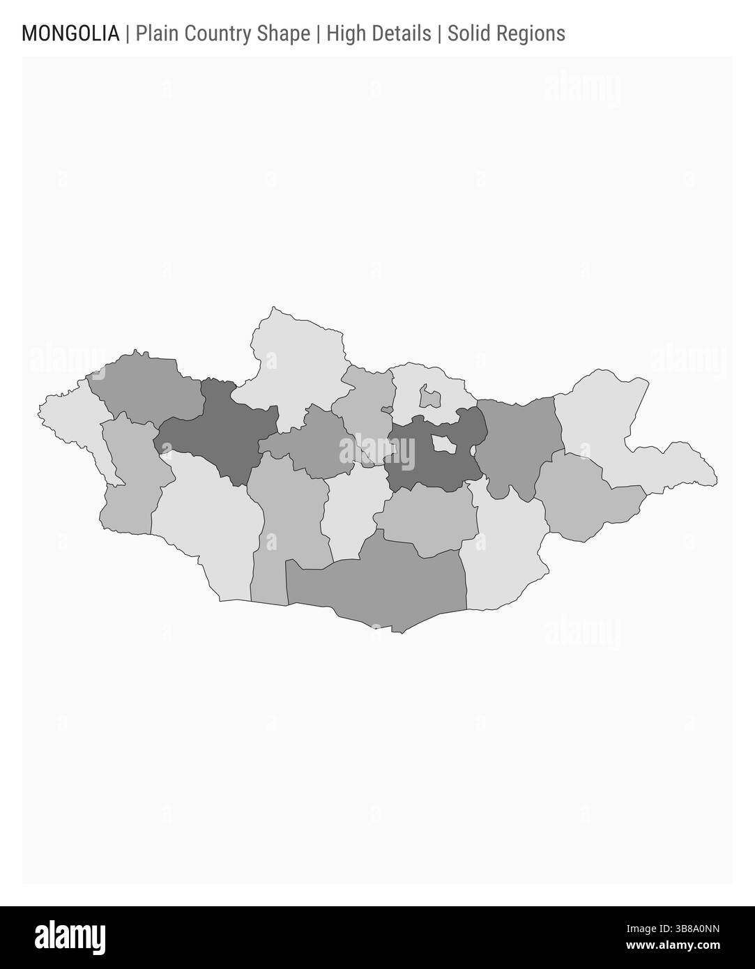 Mongolia plain country map. High details. Solid regions style. Shape of ...