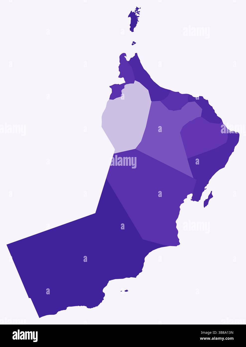 Map of Oman with regions. Just a simple country border map with region ...