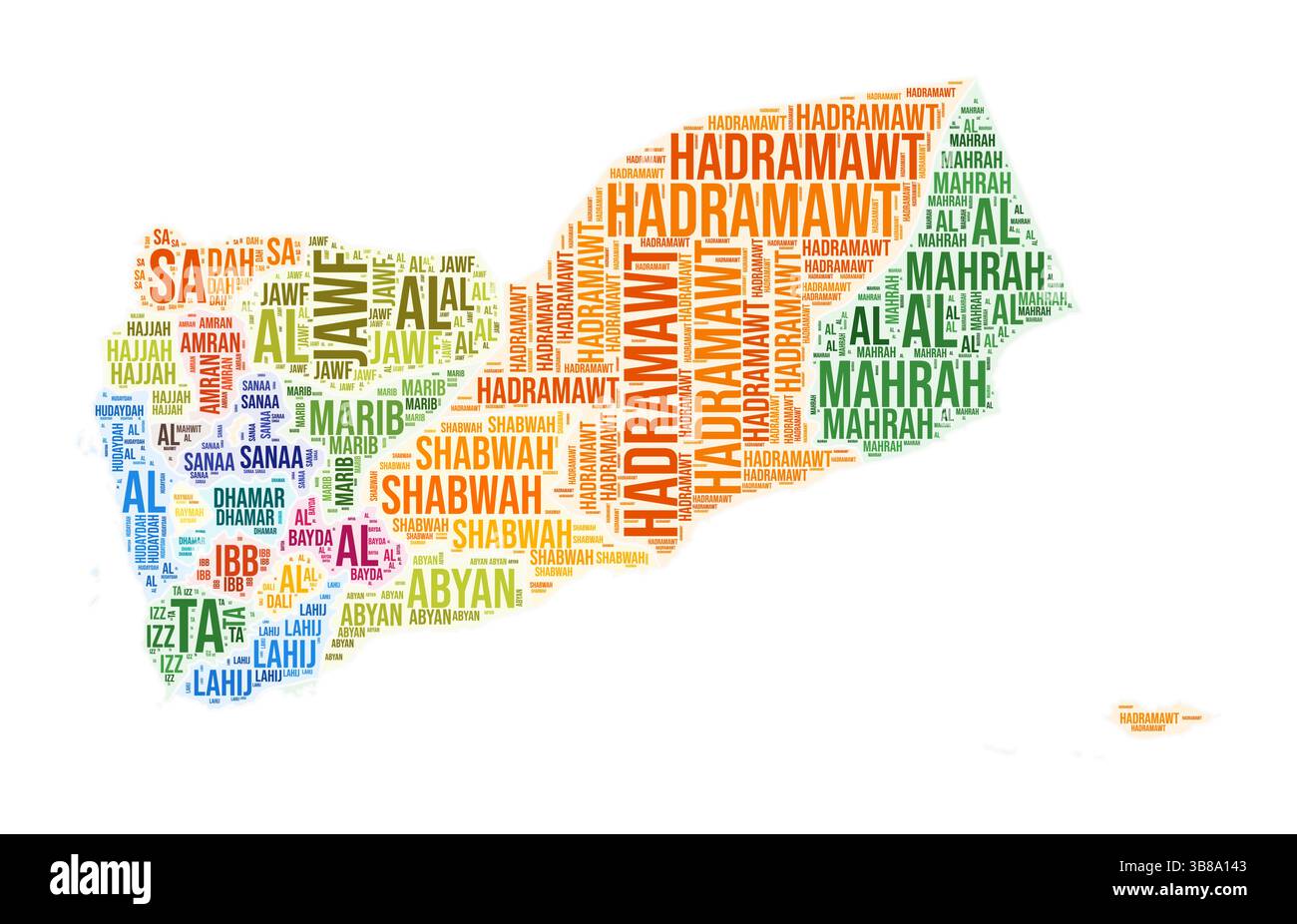 Yemen region word cloud. Country shape design. Yemen colored ...