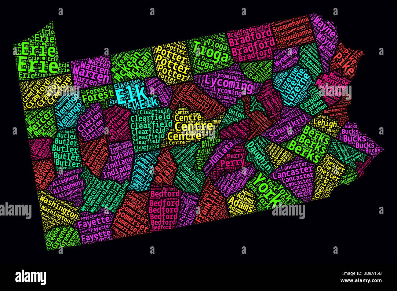 Pennsylvania Word Cloud. Bright neon style design on dark background ...