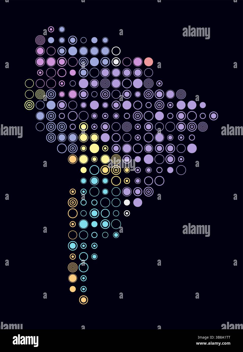 South America, shape of the continent built of colored cells. Digital ...