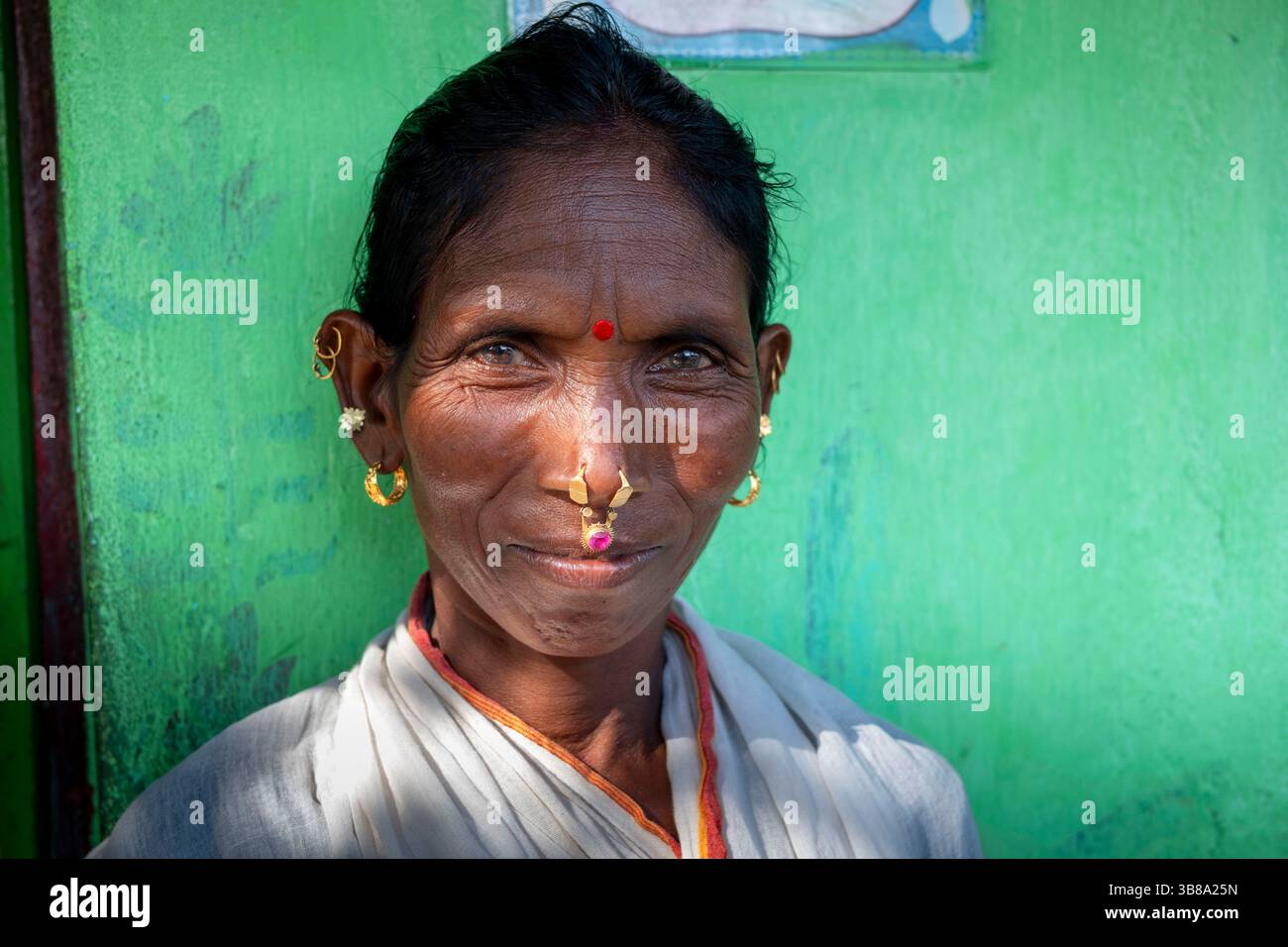 Desia Kondha tribal women with golden nose rings poses in remote ...