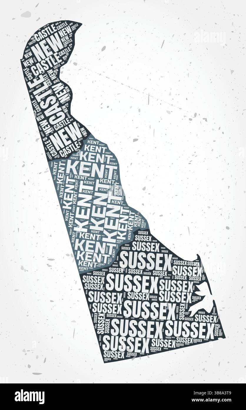 Delaware counties word clouds. State shape on textured background ...