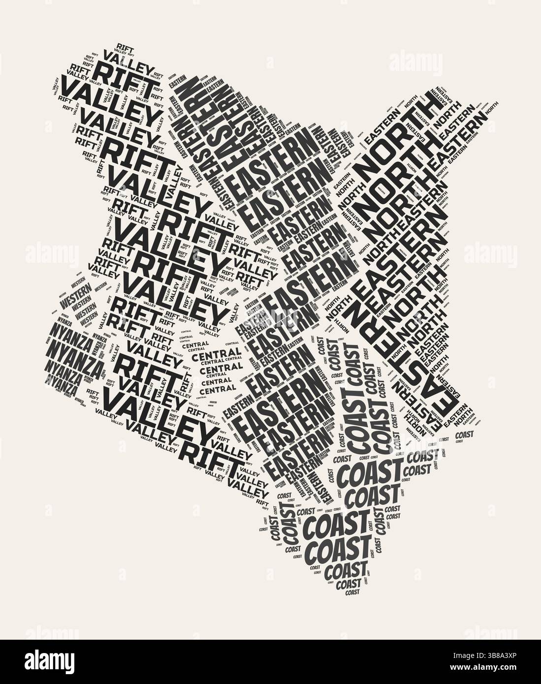 Kenya Word Cloud. Country with regions division. Kenya typographic text ...