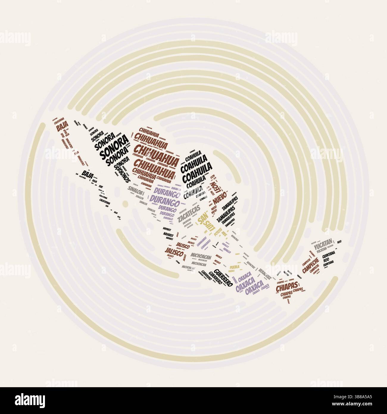 Mexico Round Poster. Typography style image of a country. Regional word ...