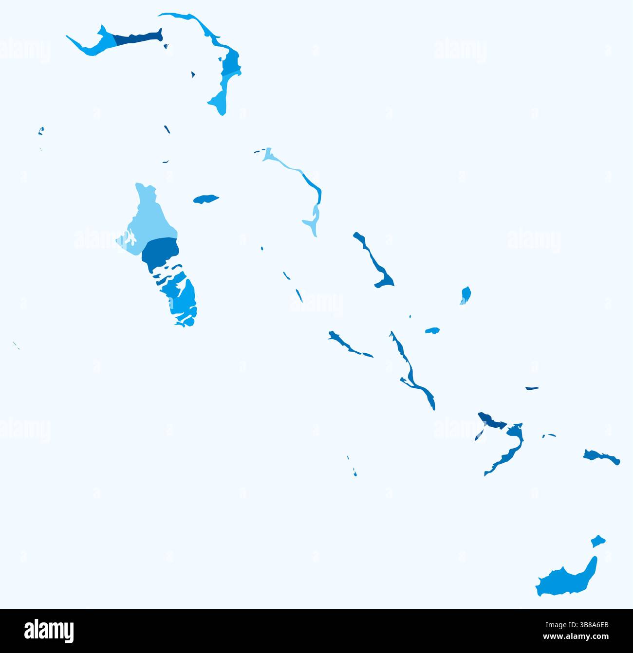 Map of the Bahamas with regions. Just a simple country border map with region division. Light ...