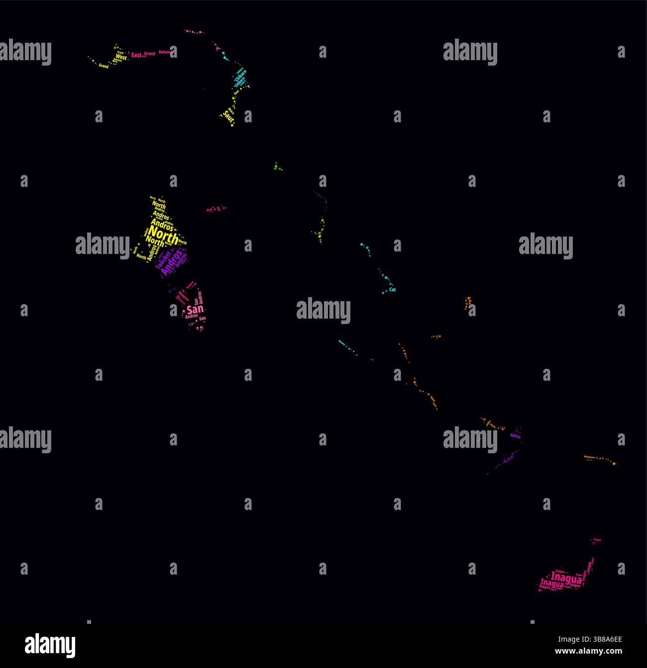 Bahamas Regions Word Clouds. Bright neon style design on a dark ...
