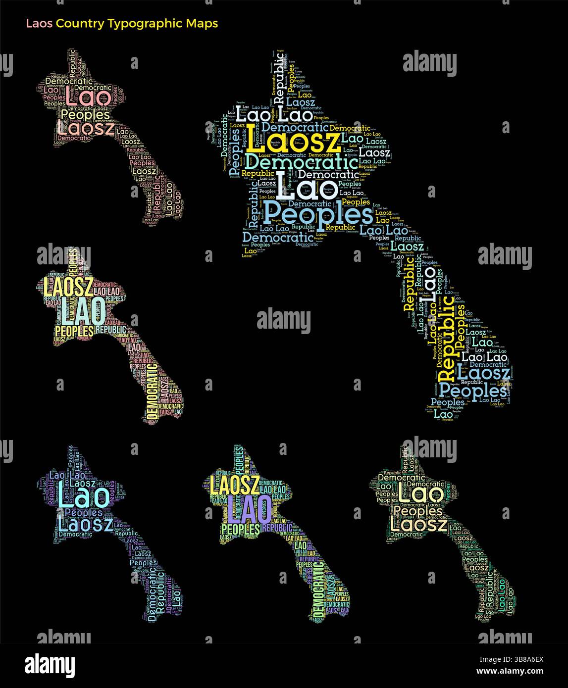 Laos. Set of typography style country illustrations. Laos map shape ...