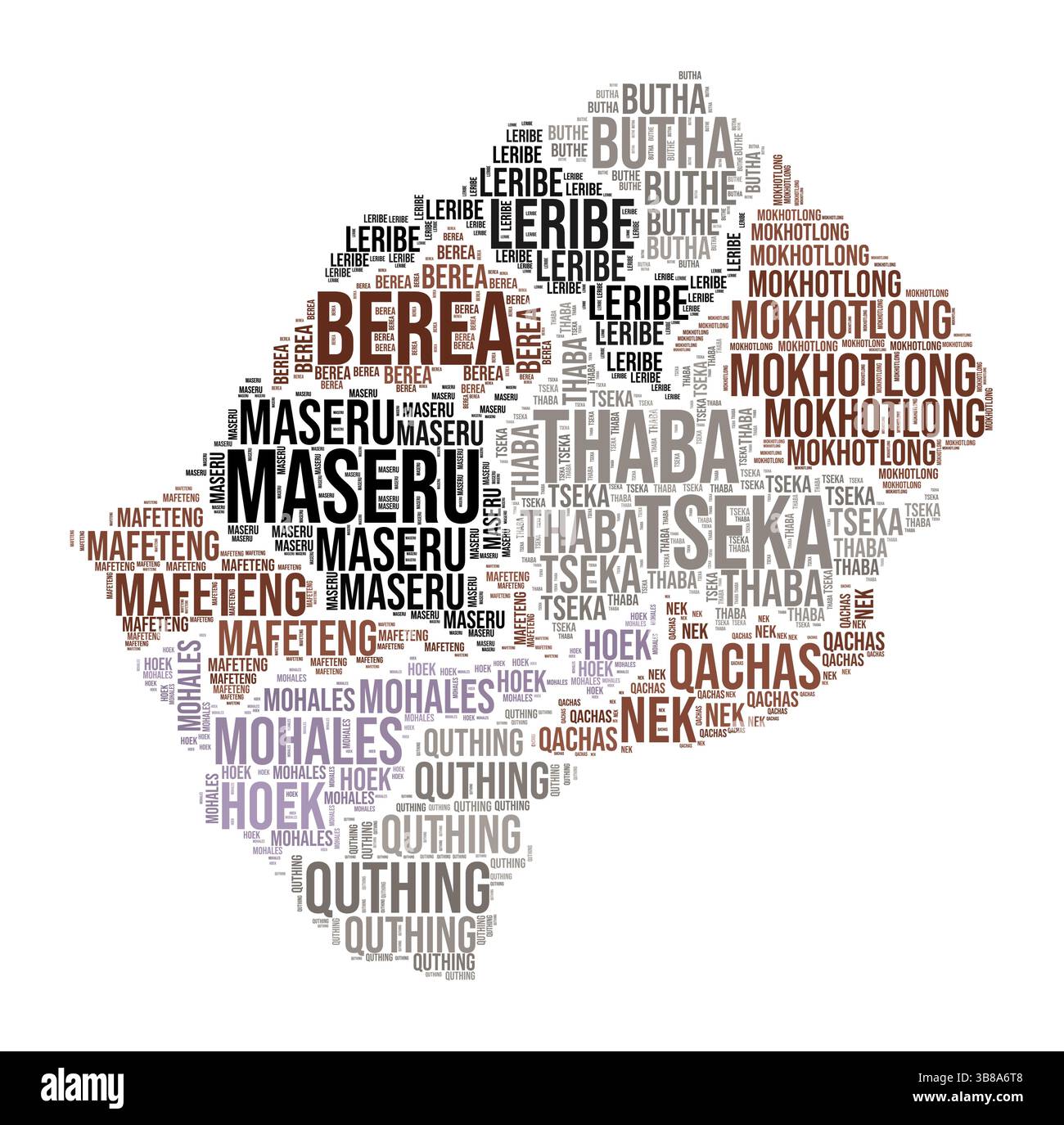 Lesotho Word Cloud. Country shape with region division. Lesotho ...