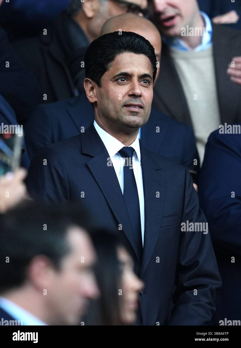 President of Paris Saint-Germain Nasser Al-Khelaifi in the stand before ...