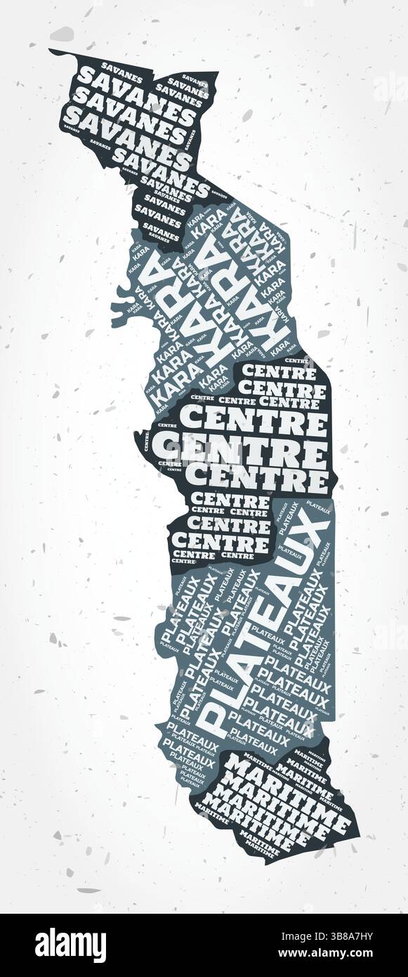 Togo regions word clouds. Country shape on textured background. Togo ...