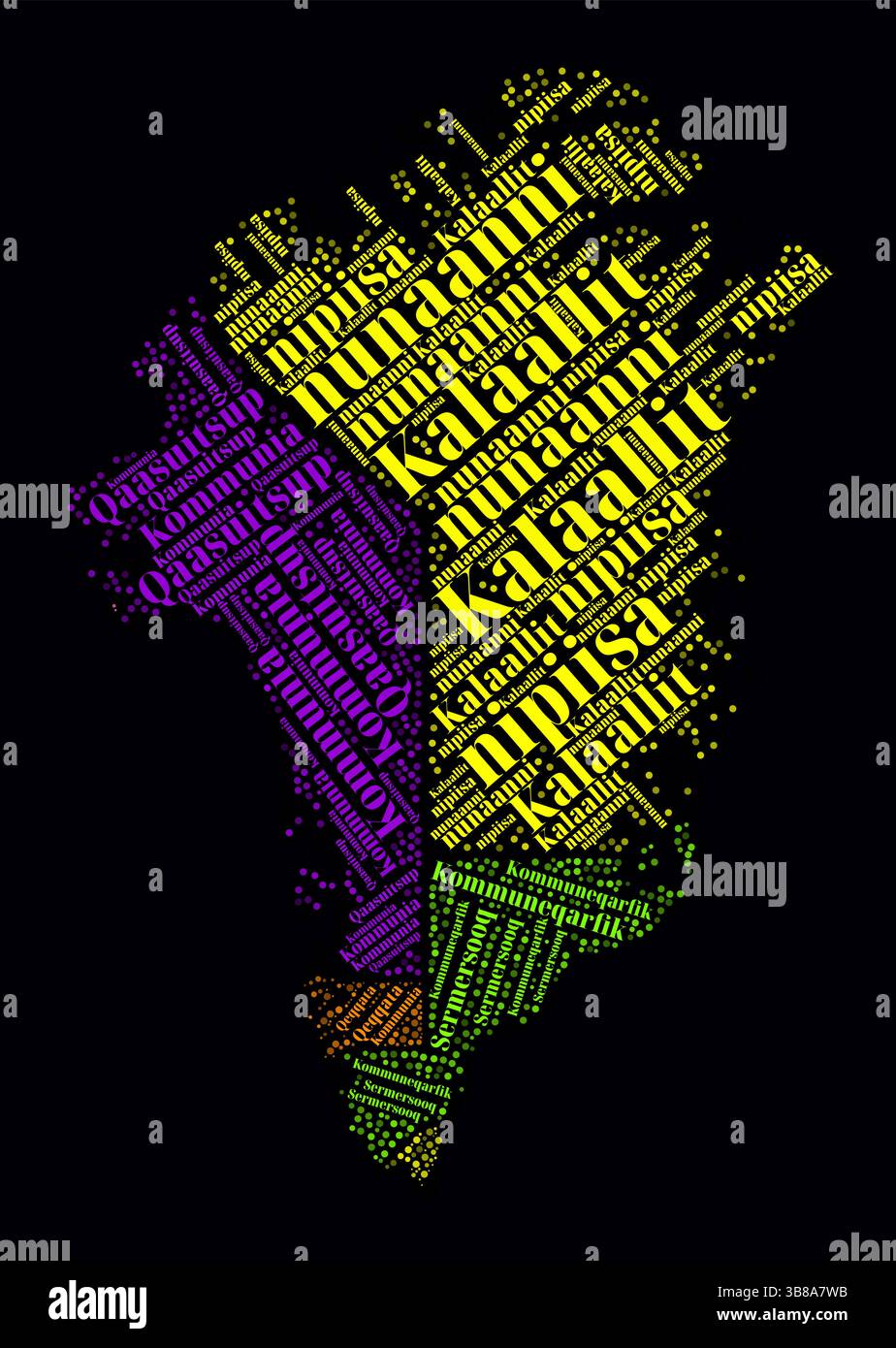 Greenland Word Cloud. Region names of the country in the Greenlandic ...
