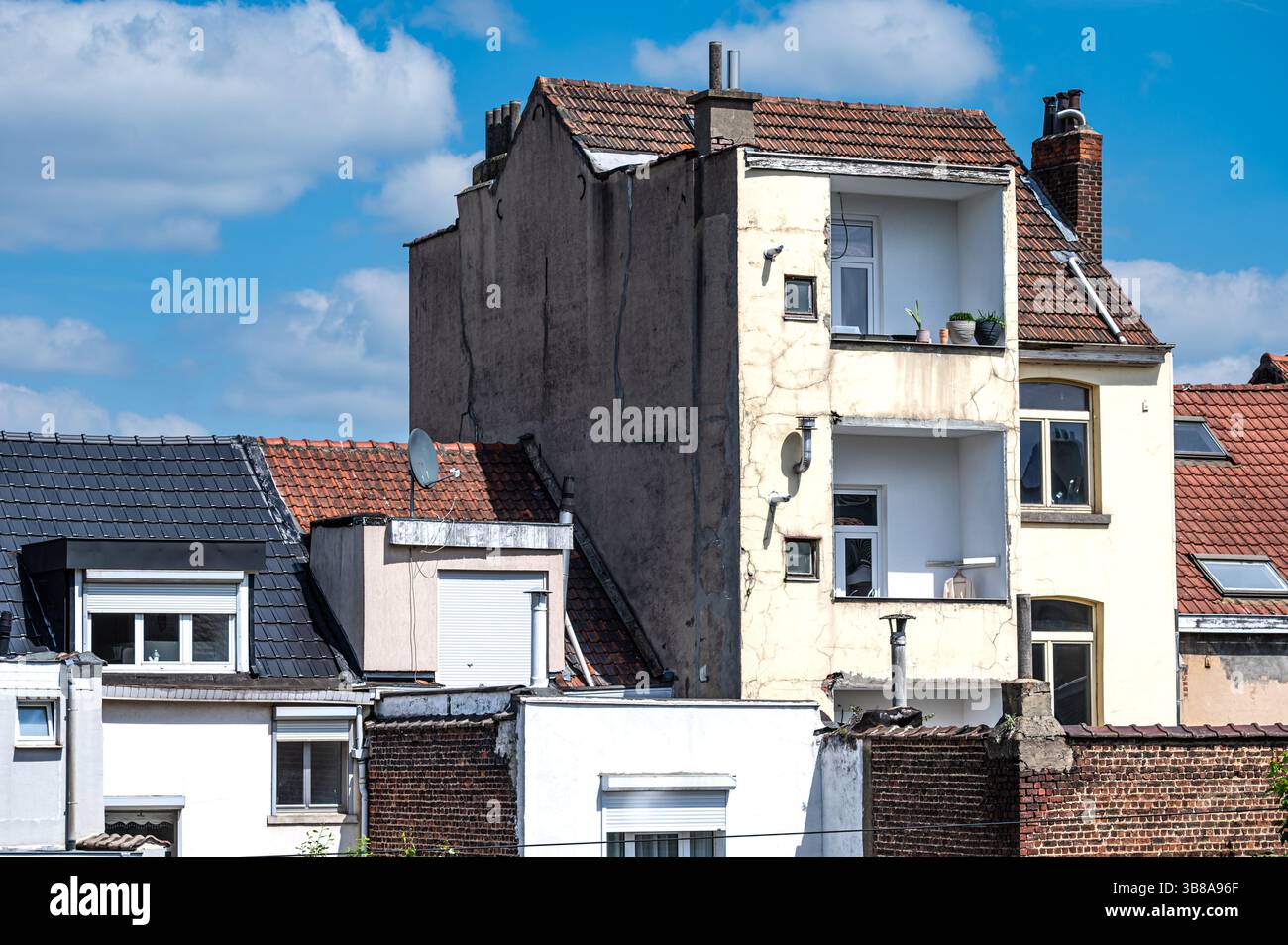 Residential houses in a row backsides and facade Brussels Capital ...
