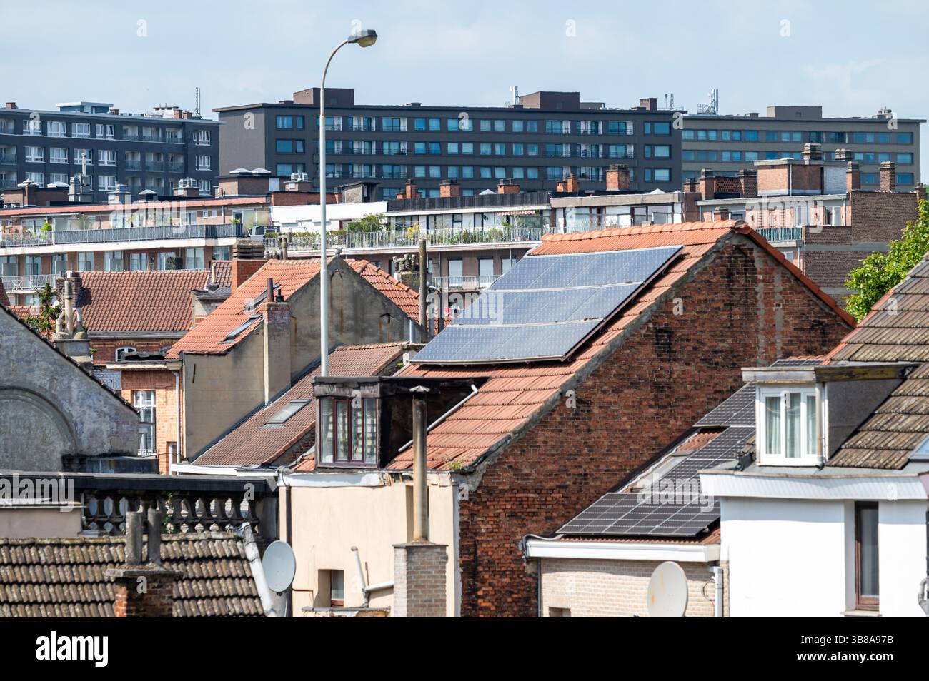 Residential houses in a row backsides and facade Brussels Capital ...