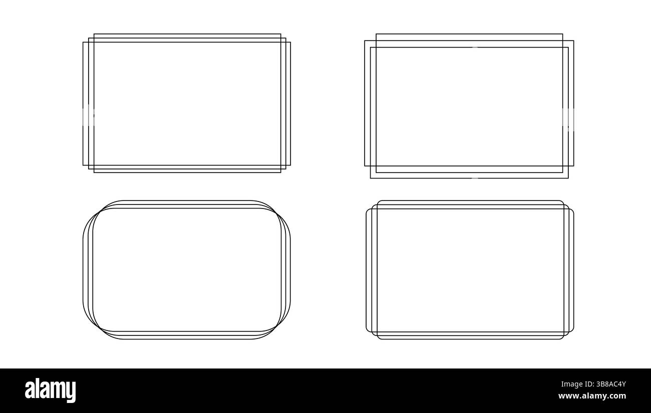 Thin elegant rectangular triple frames set, simple hand drawn linear ...
