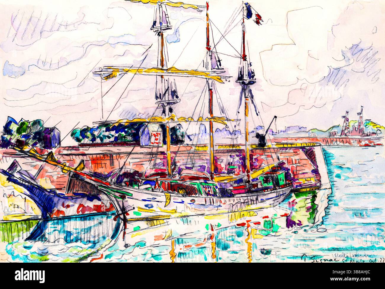 Docks at Saint-Malo" by Paul Signac, 1927. French Pointillist harbor ...