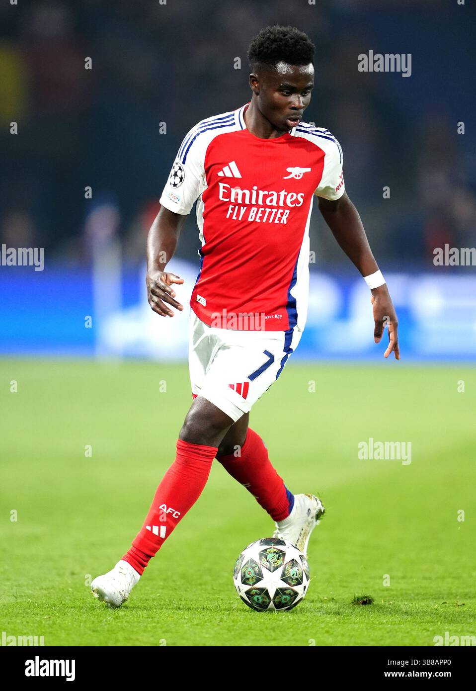 Arsenal's Bukayo Saka in action during the UEFA Champions League semi ...