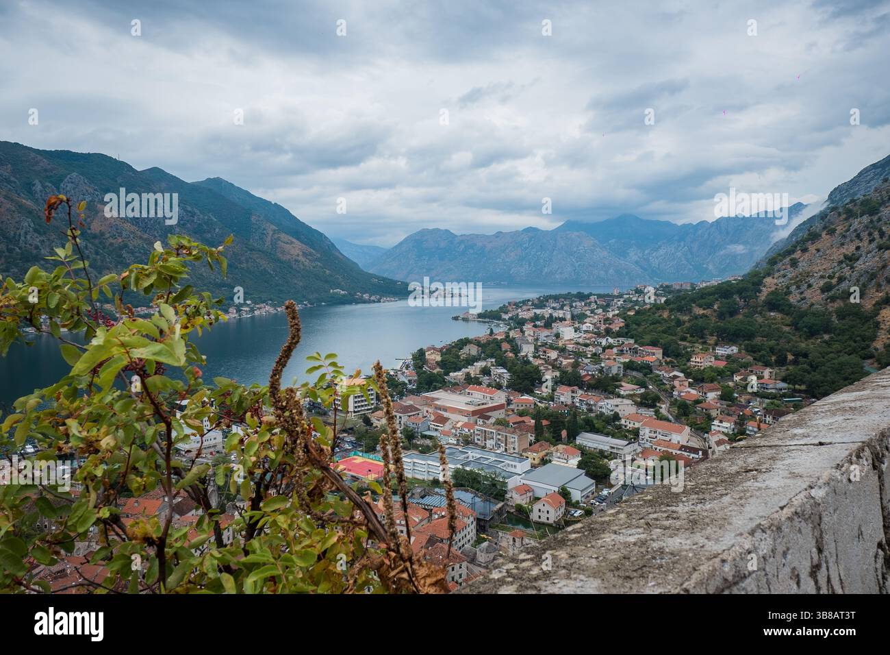 Top view over Kotor city, bay and port from the St. John's Castle on ...